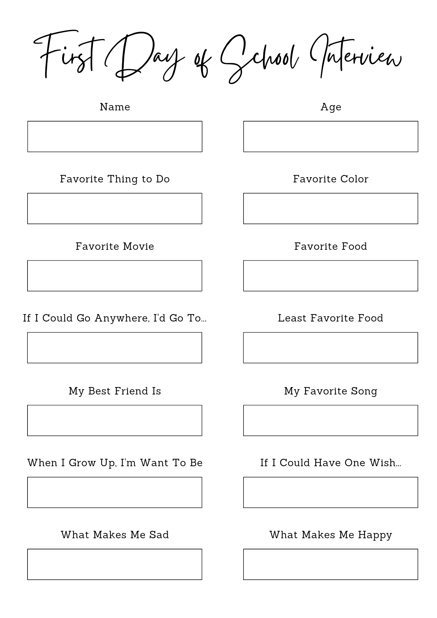 First Day of School FREE Interview Printable – Little House Learning Co.